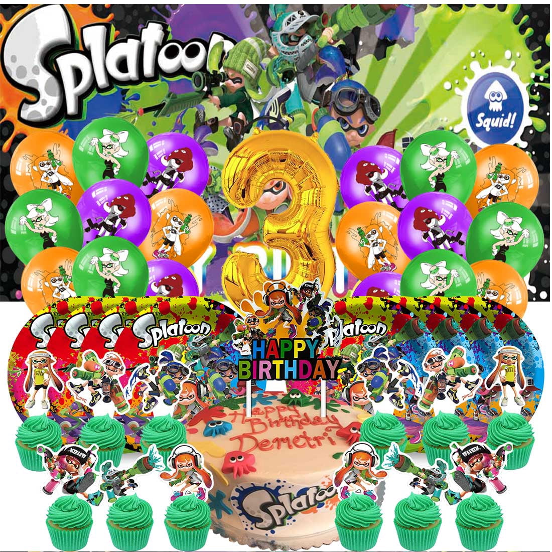 Splatoon Balloons Party Supplies 3rd Decor Tableware Birthday Cake ...