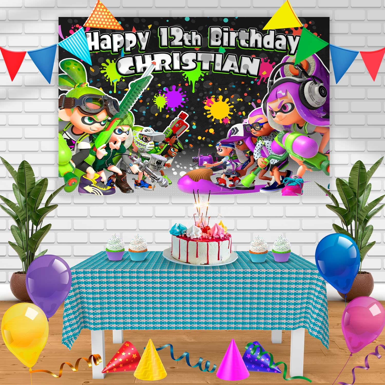 Splatoon Birthday Banner Personalized Party Backdrop Decoration 60 x 44 ...