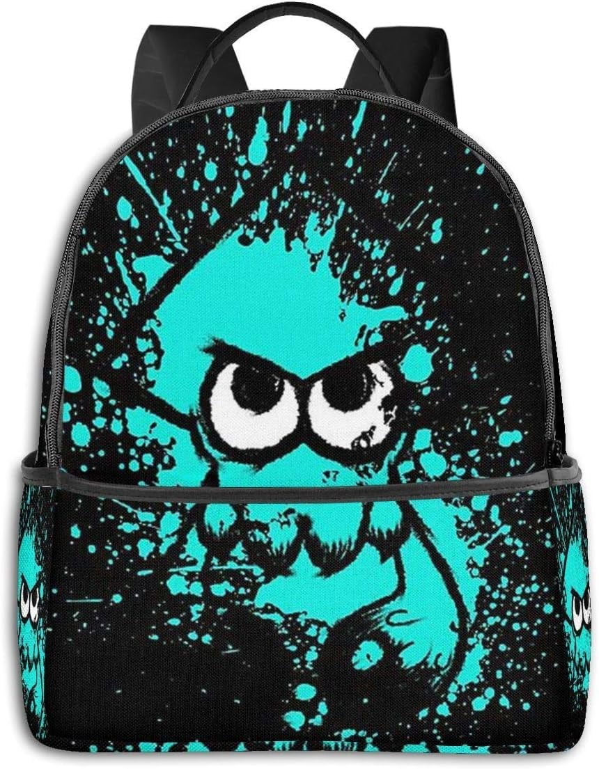 Splatoon Black Squid with Blank Eyes On Cyan Splatter Backpack Unisex ...
