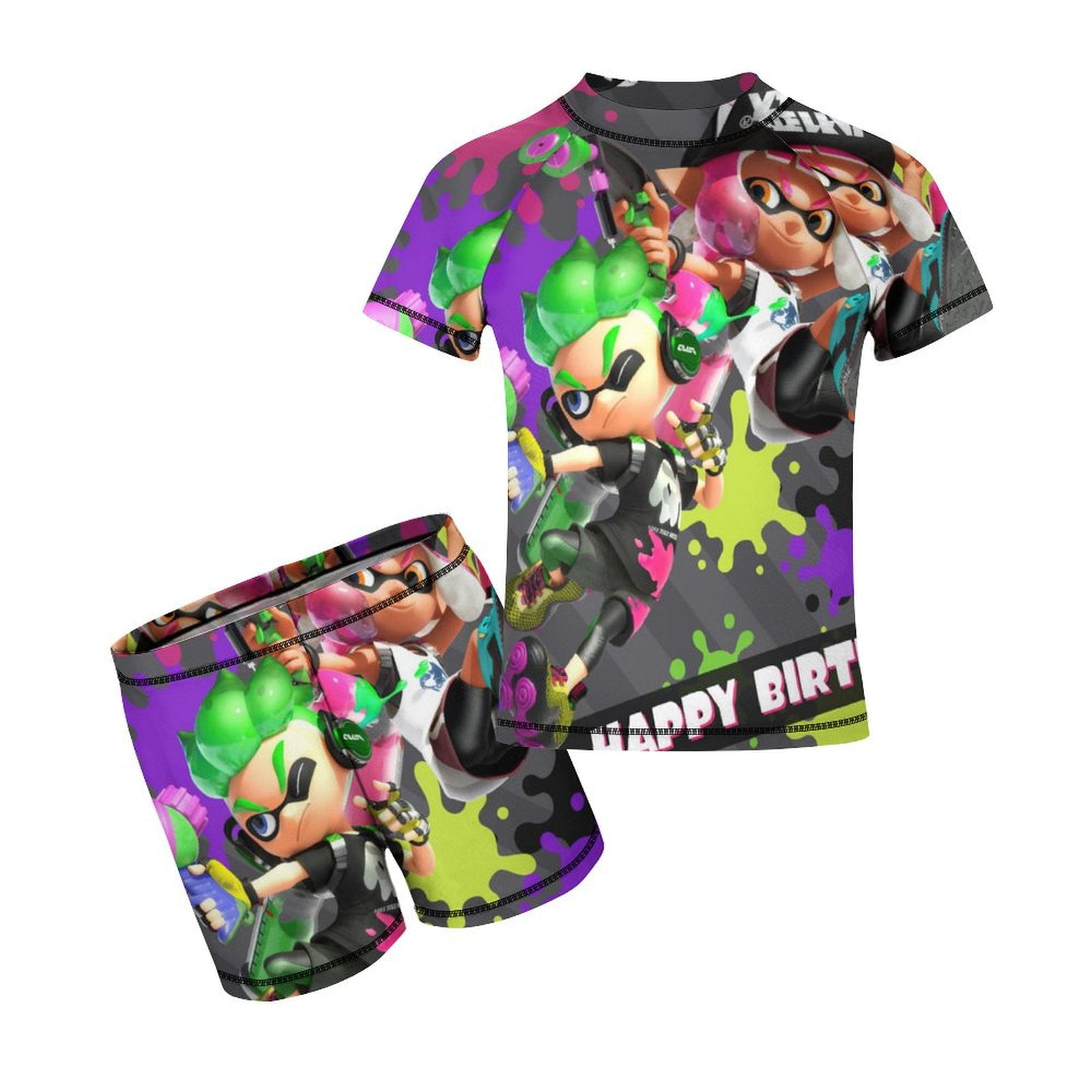 Splatoon Boy's Swimsuit Short Sleeve T Shirt Swim Trunks Shorts ...