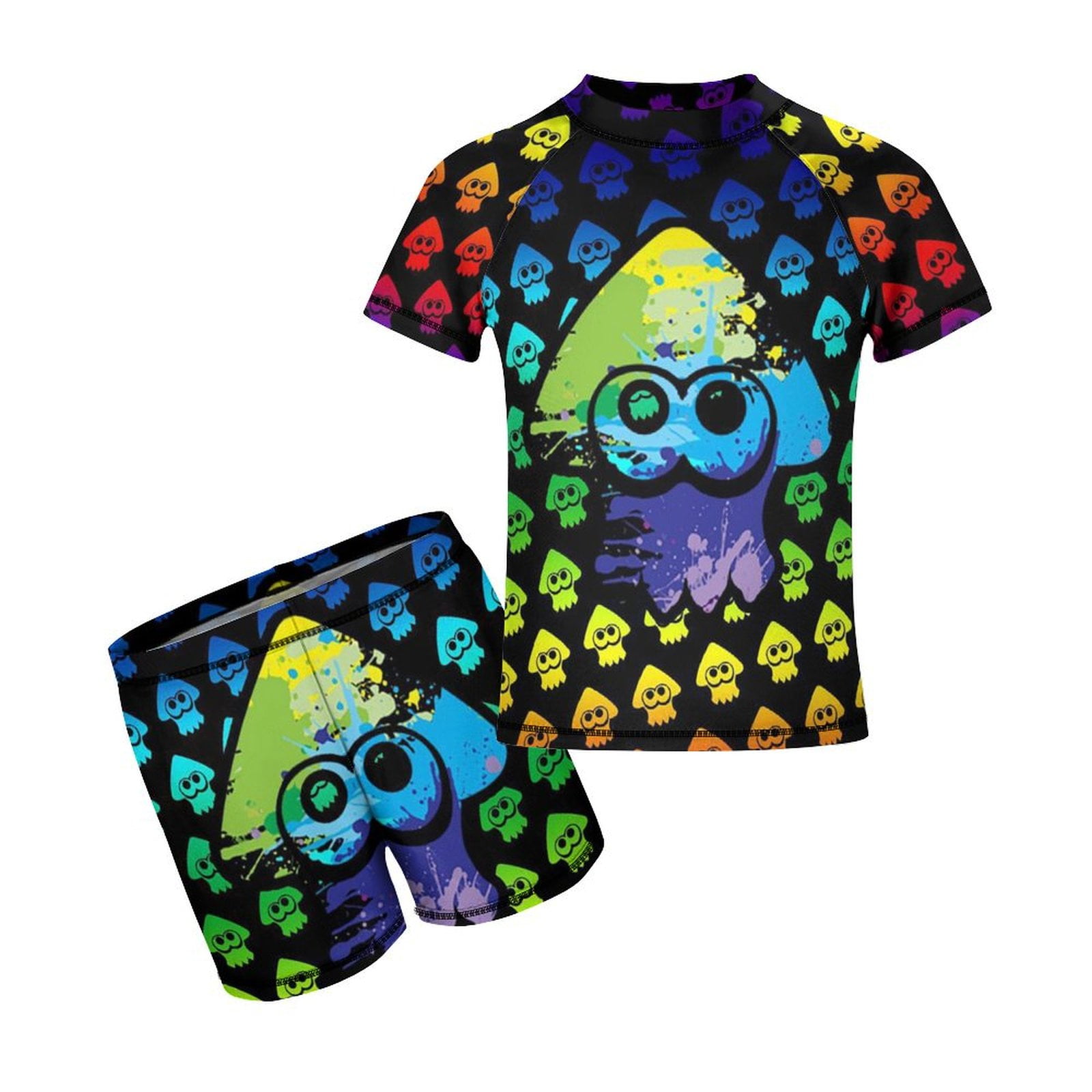 Splatoon Boys 2-Piece Swimsuit Set, Short Sleeve Rash Guard & Swim ...