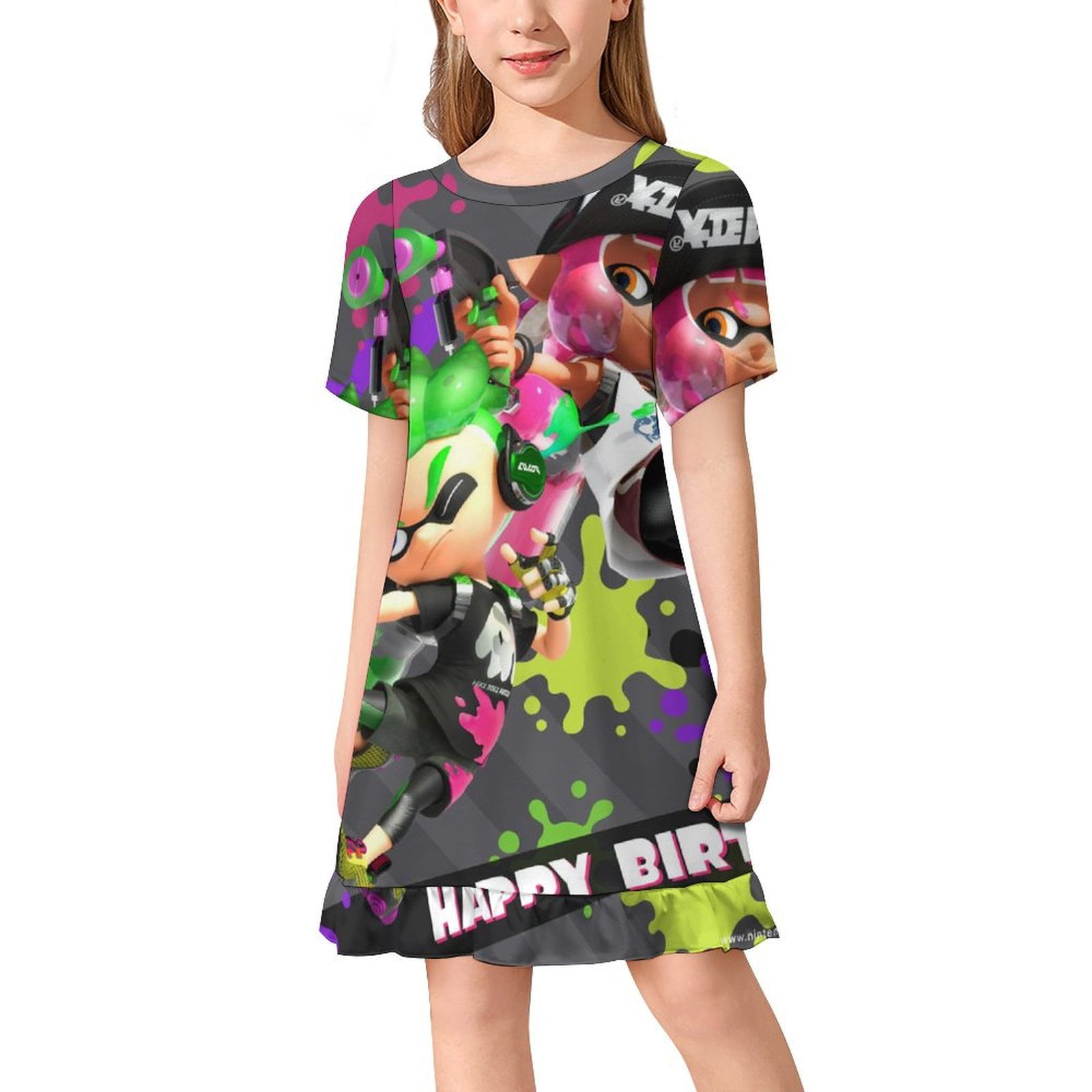 Splatoon Children's Short Sleeved Dress 3D Printed Classical Girl's ...