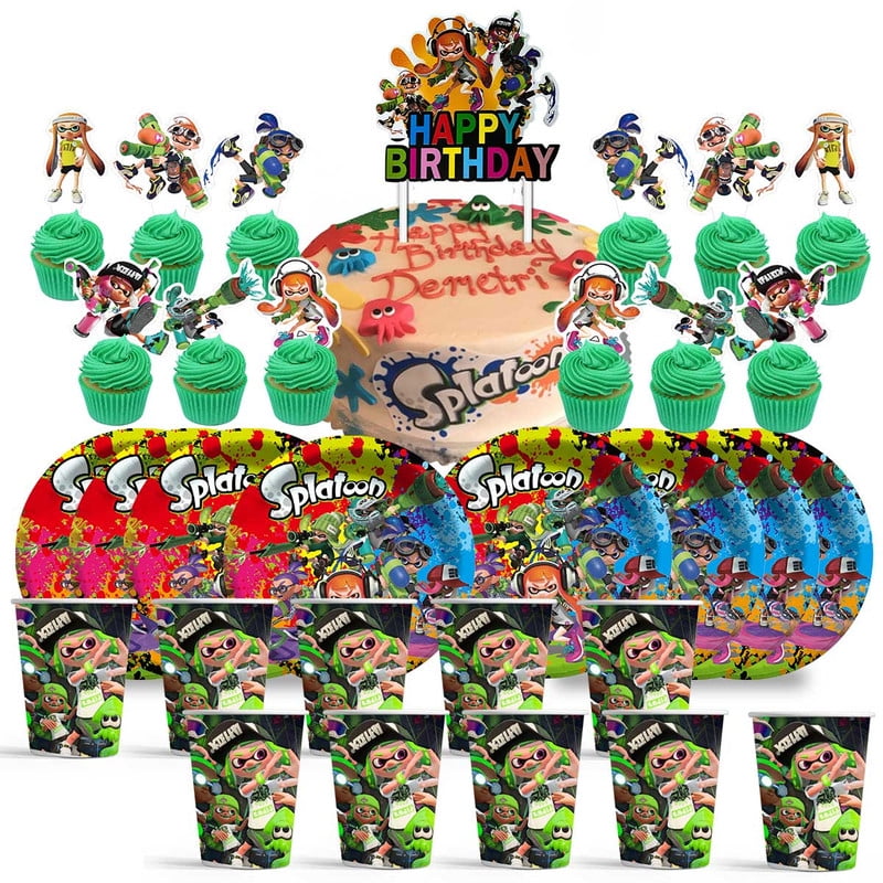 Splatoon Birthday Cups Party Supplies Plates Fans Decorations Cake ...