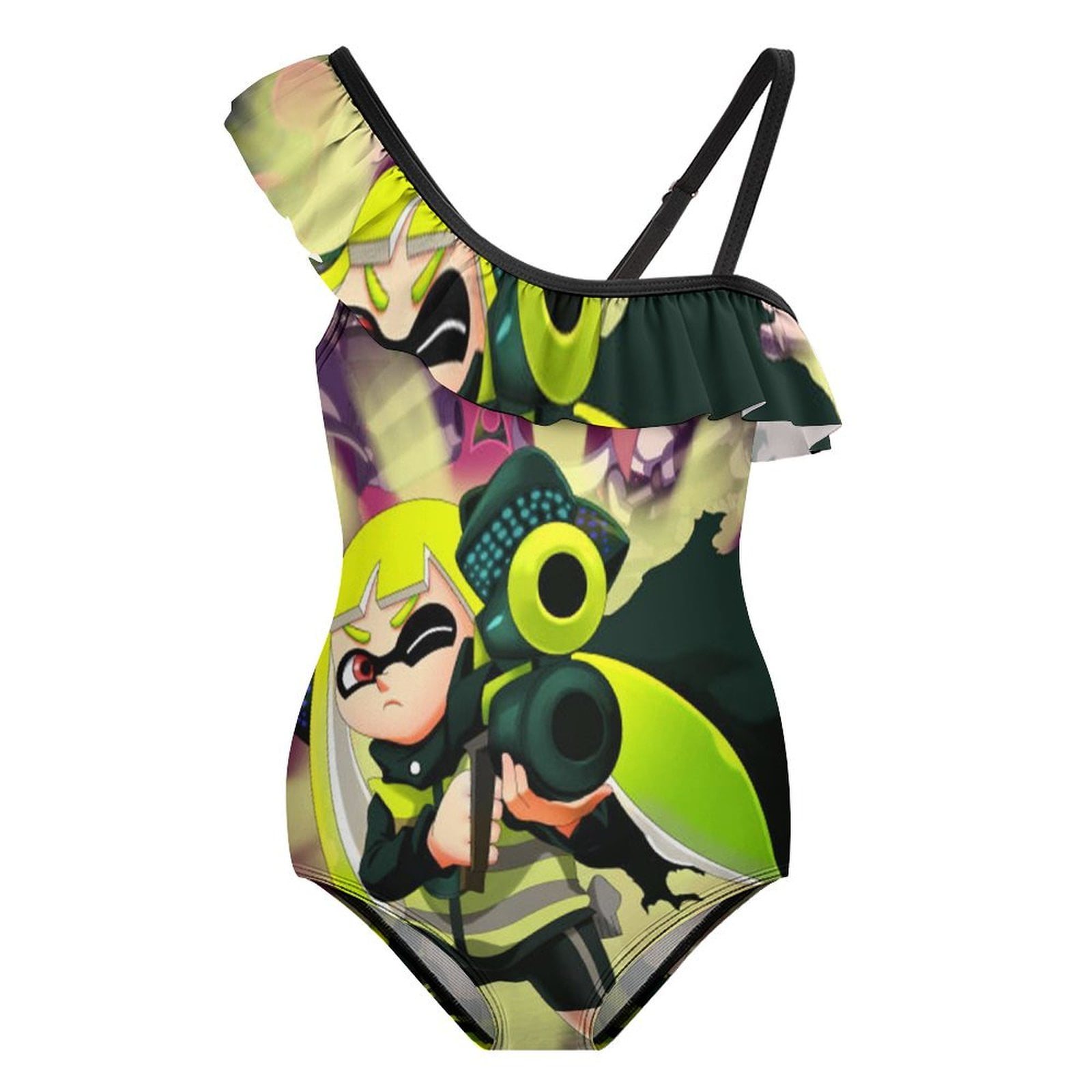 Splatoon Game Kids Swimsuit Swimwear Adjustable One Shoulder Ruffled ...