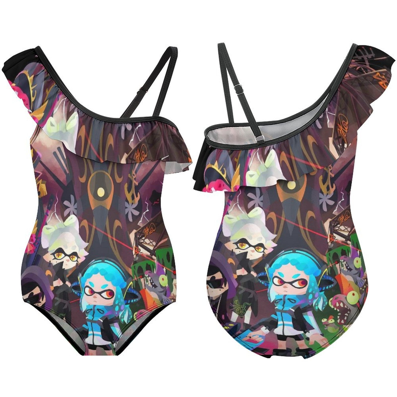 Splatoon Game Poster Kids Swimsuit Swimwear Adjustable One Shoulder ...