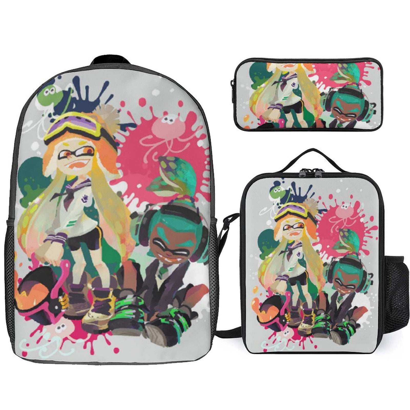 Splatoon Ink Splatter Schoolbag With Lunch Bag Pencil Case Set Unisex ...