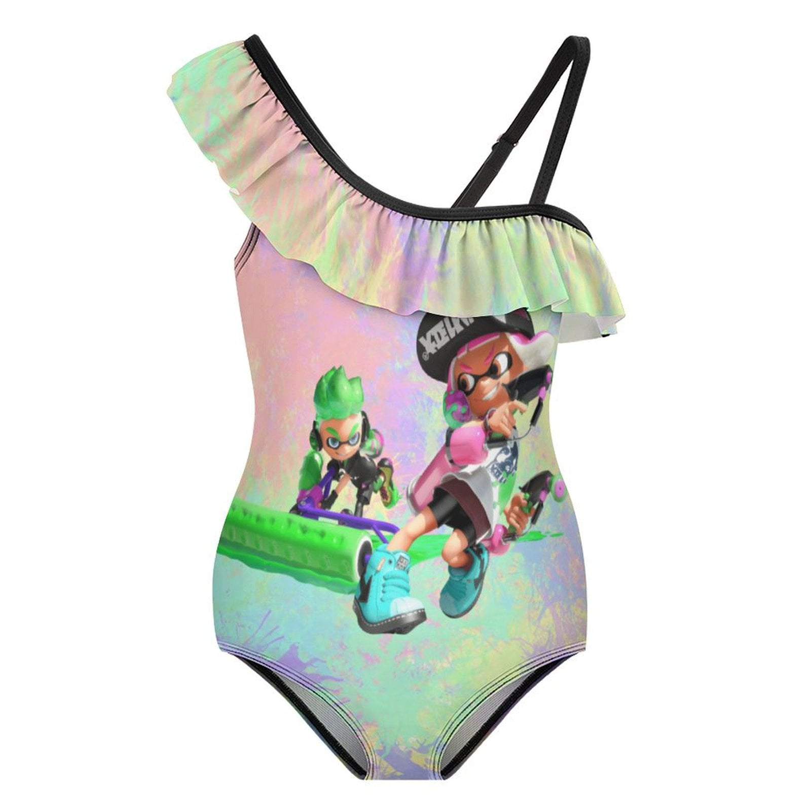 Splatoon Kids Swimsuit Swimwear Adjustable One Shoulder Ruffled One ...