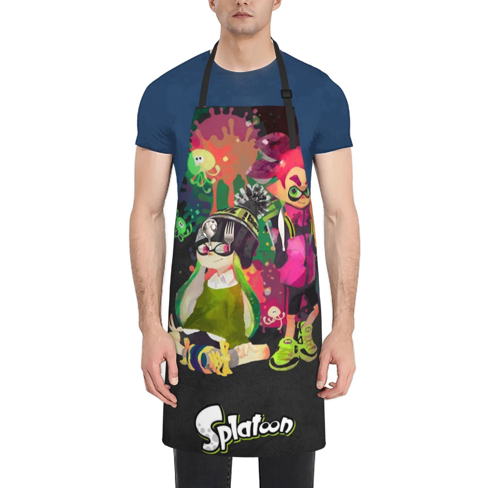 Splatoon Kitchen Cooking Aprons, Adjustable Bib Soft Chef Apron with 2 ...