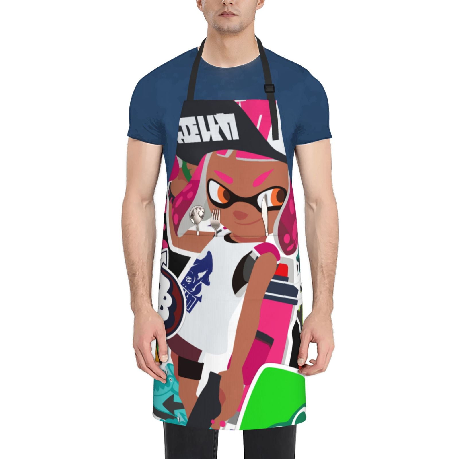 Splatoon Kitchen Cooking Aprons, Adjustable Bib Soft Chef Apron with 2 ...