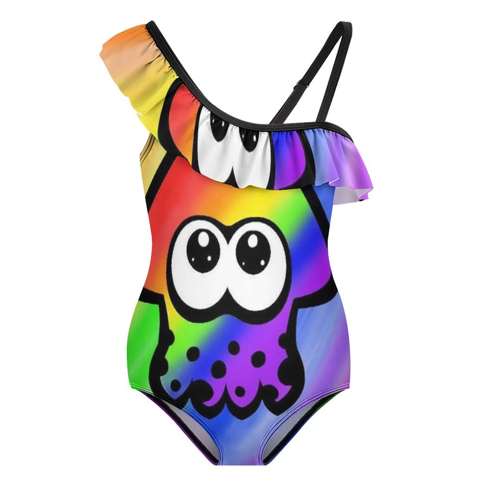 Splatoon Logo Kids Swimsuit Swimwear Adjustable One Shoulder Ruffled ...