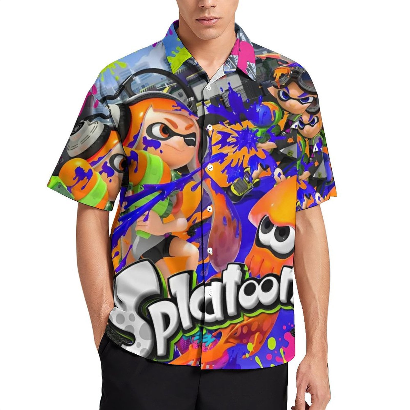 Splatoon Mens Hawaiian Shirt Loose Fit Shirts - Short Sleeve And Button ...