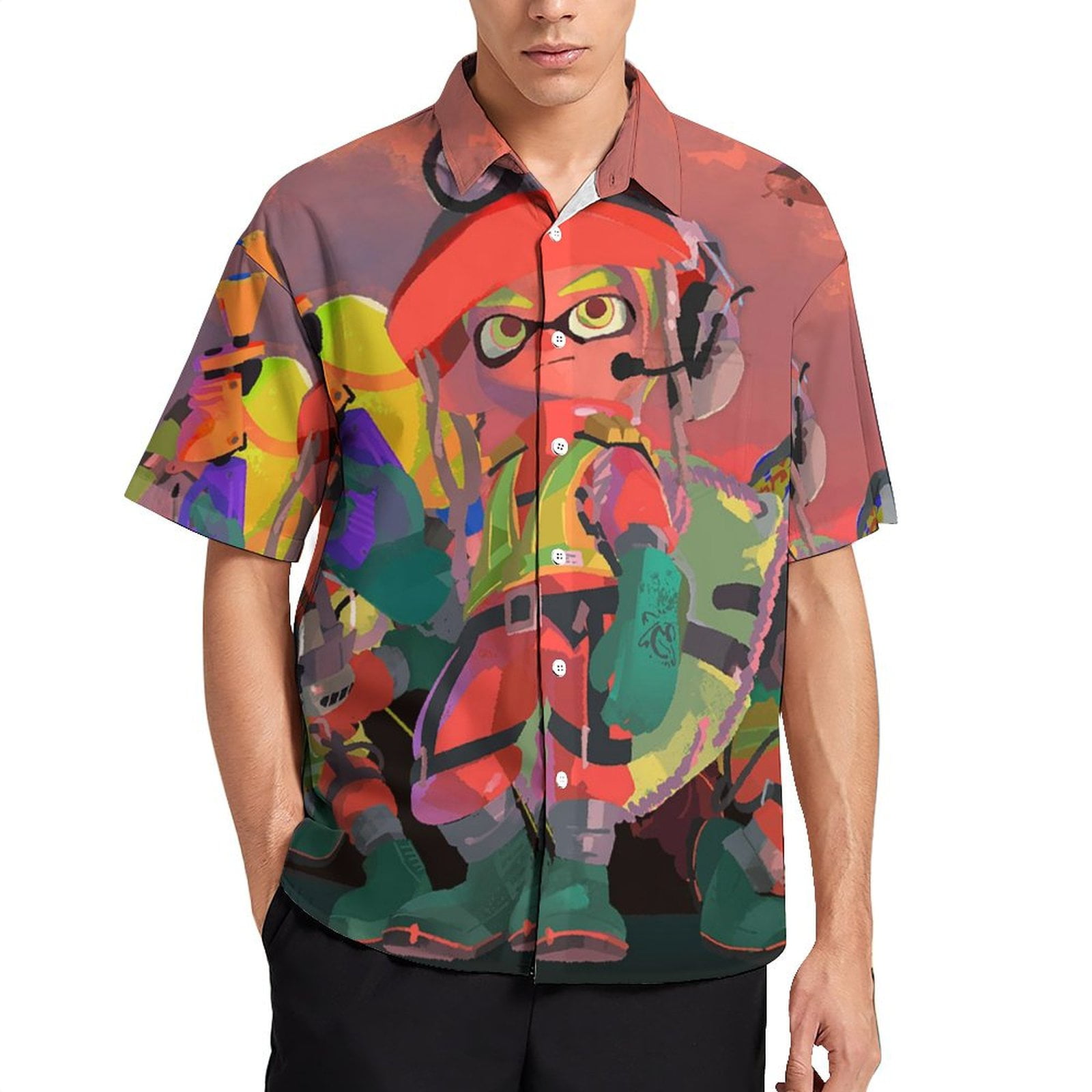 Splatoon Mens Hawaiian Shirt Loose Fit Shirts - Short Sleeve And Button ...