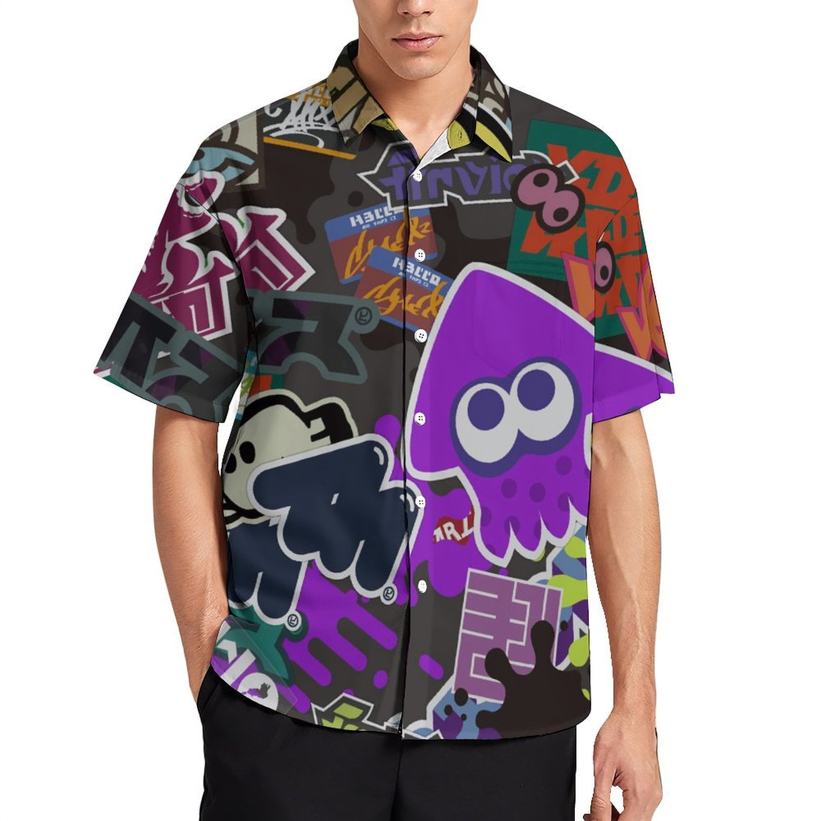 Splatoon Mens Hawaiian Shirt Loose Fit Shirts - Short Sleeve And Button ...