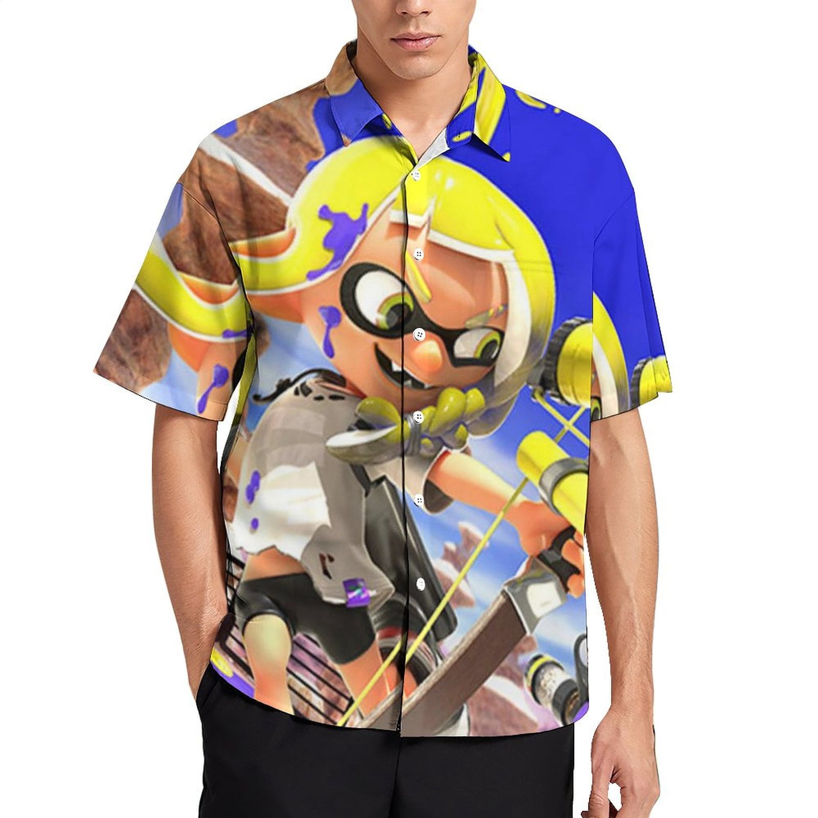 Splatoon Mens Hawaiian Shirt Loose Fit Shirts - Short Sleeve And Button ...