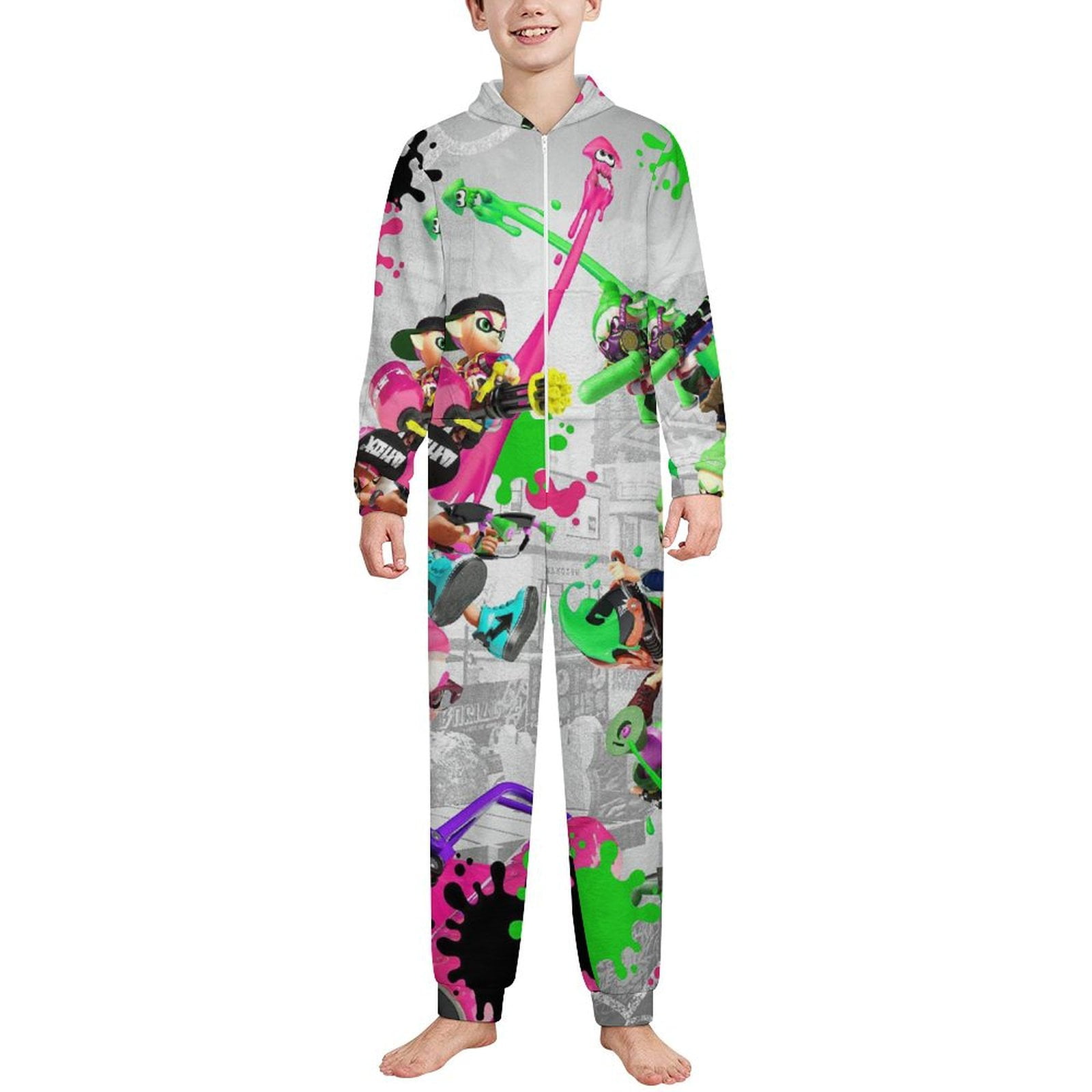 Splatoon One Piece Pajama Hooded Union Suit PJs Sleepwear - Walmart.com