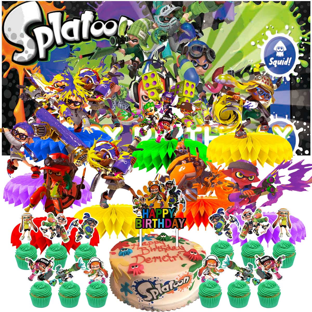 Splatoon Party Decorations Decor Supplies Honeycomb Centerpieces Table ...