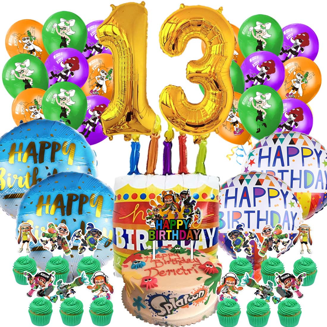 Splatoon Party Supplies 13th Decor Kit Balloons Birthday Cake Topper ...