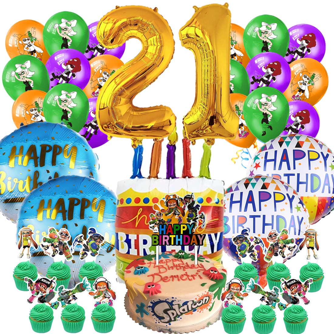 Splatoon Party Supplies 21th Decor Kit Balloons Birthday Cake Topper ...