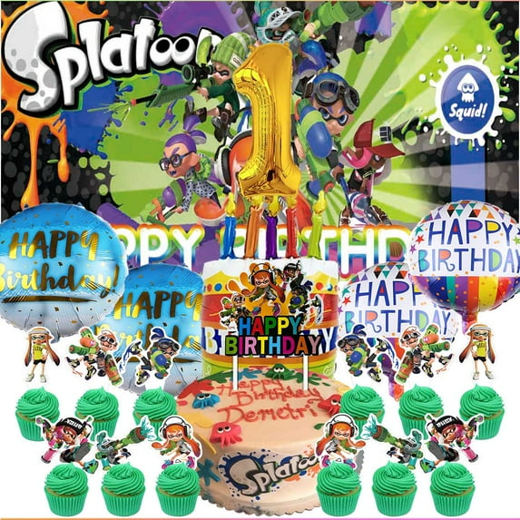 Splatoon Party Supplies Decor 1st Kit Balloons Birthday Cake Topper ...