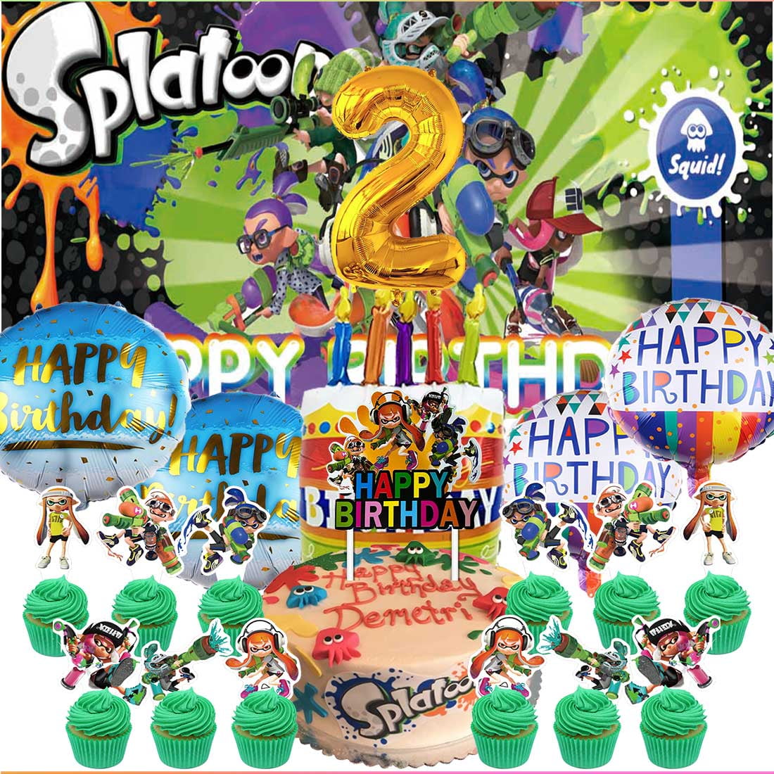 Splatoon Party Supplies Decor 2nd Kit Balloons Birthday Cake Topper ...