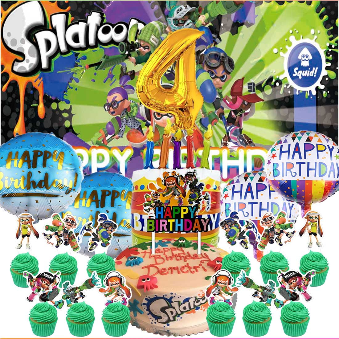 Splatoon Party Supplies Decor 4th Kit Balloons Birthday Cake Topper ...