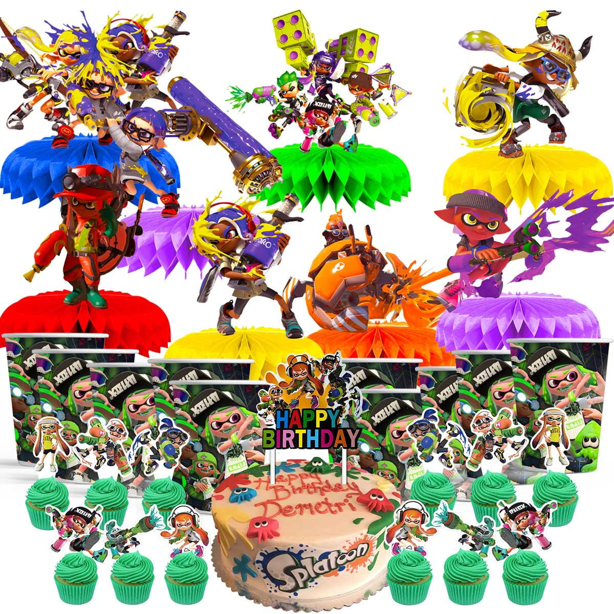 Splatoon Party Supplies Decor Cups Fans Decorations Honeycomb ...