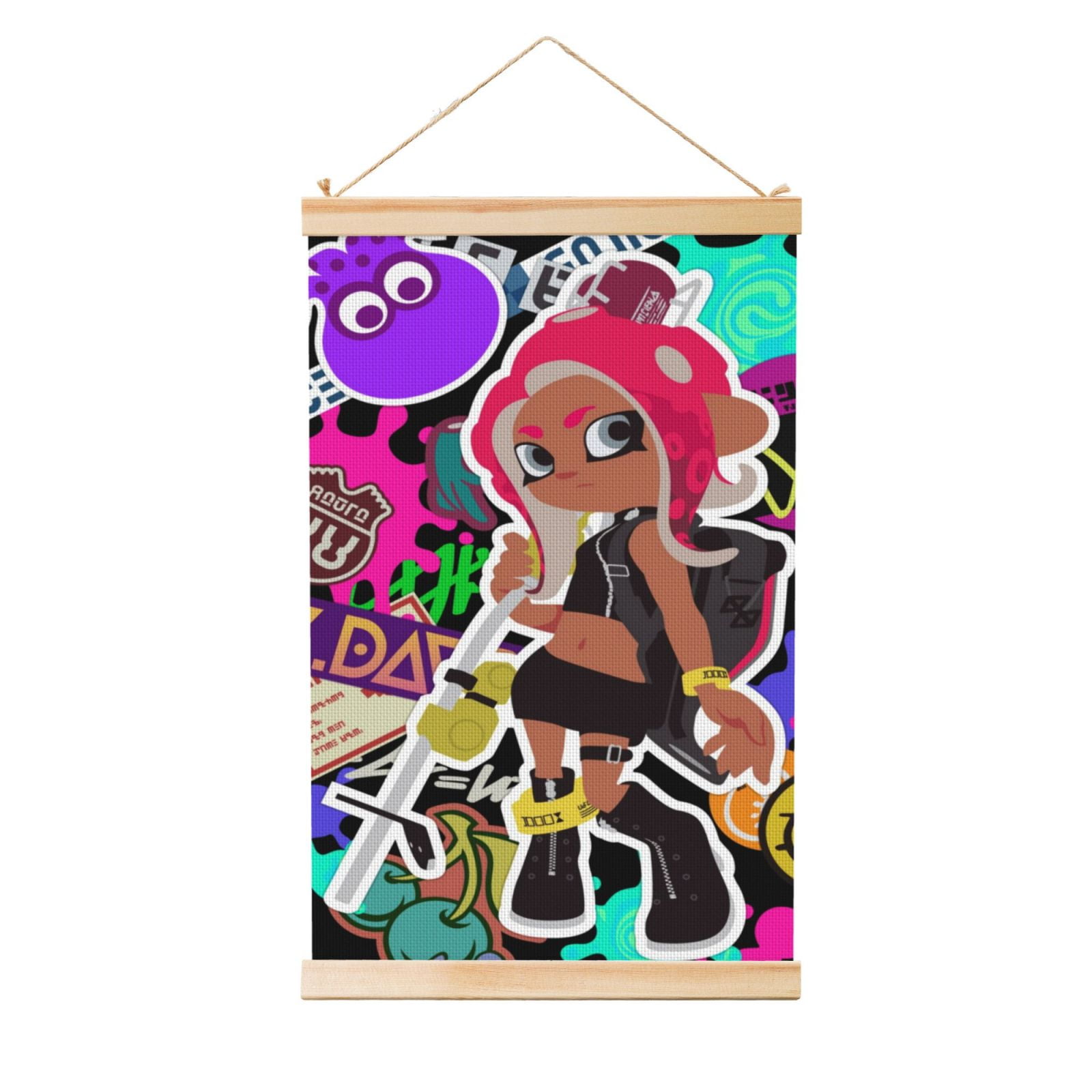 Splatoon Poster Aesthetic Canvas Wooden Shaft Wall Art Hanging Hanger ...