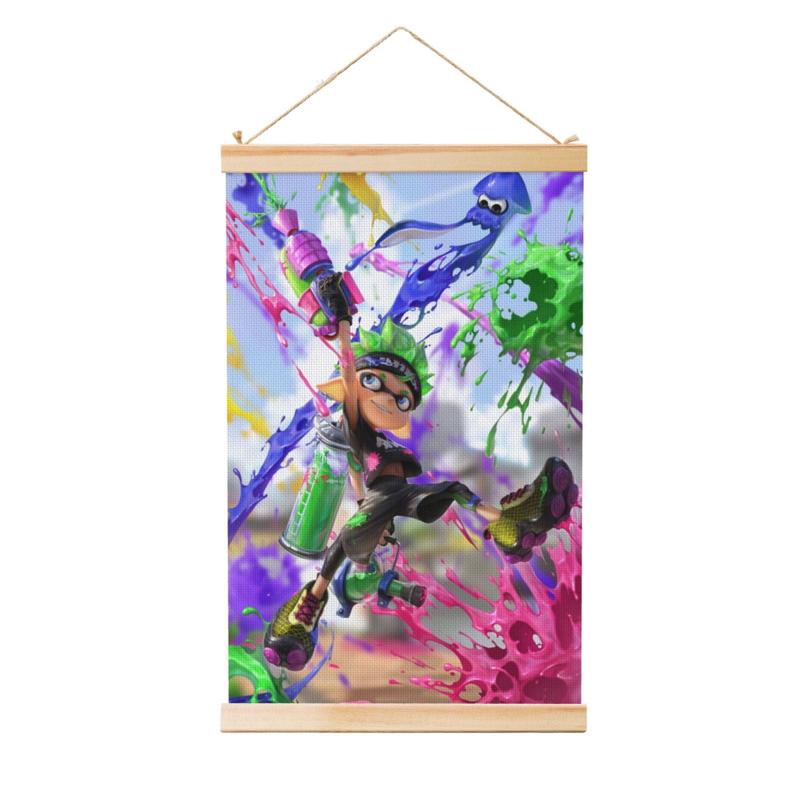 Splatoon Poster Aesthetic Canvas Wooden Shaft Wall Art Hanging Hanger ...