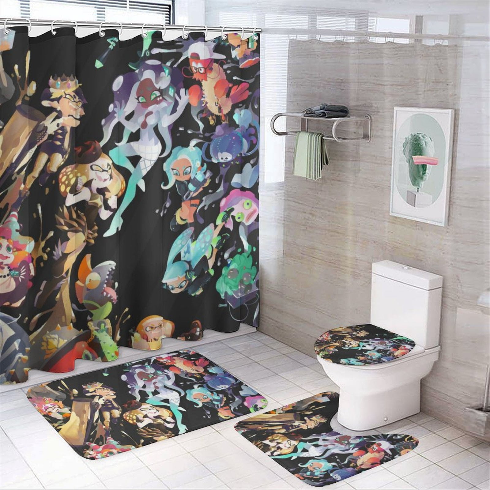 Splatoon Shower Curtain Set 4 Pcs, Bathroom Sets with Shower Curtain ...