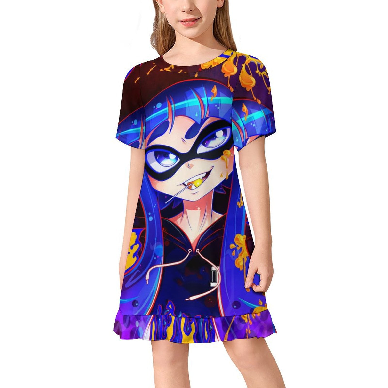 Splatoon Squid Children's Short Sleeved Dress 3D Printed Classical Girl ...