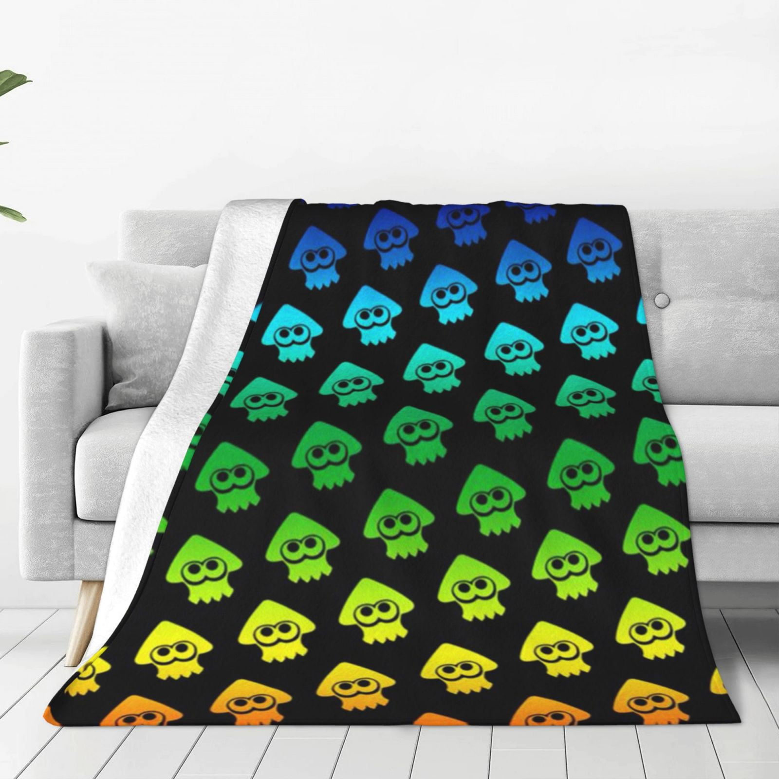 Splatoon Squid Pattern Flannel Blanket Cozy Ultra-Soft Micro Fleece ...