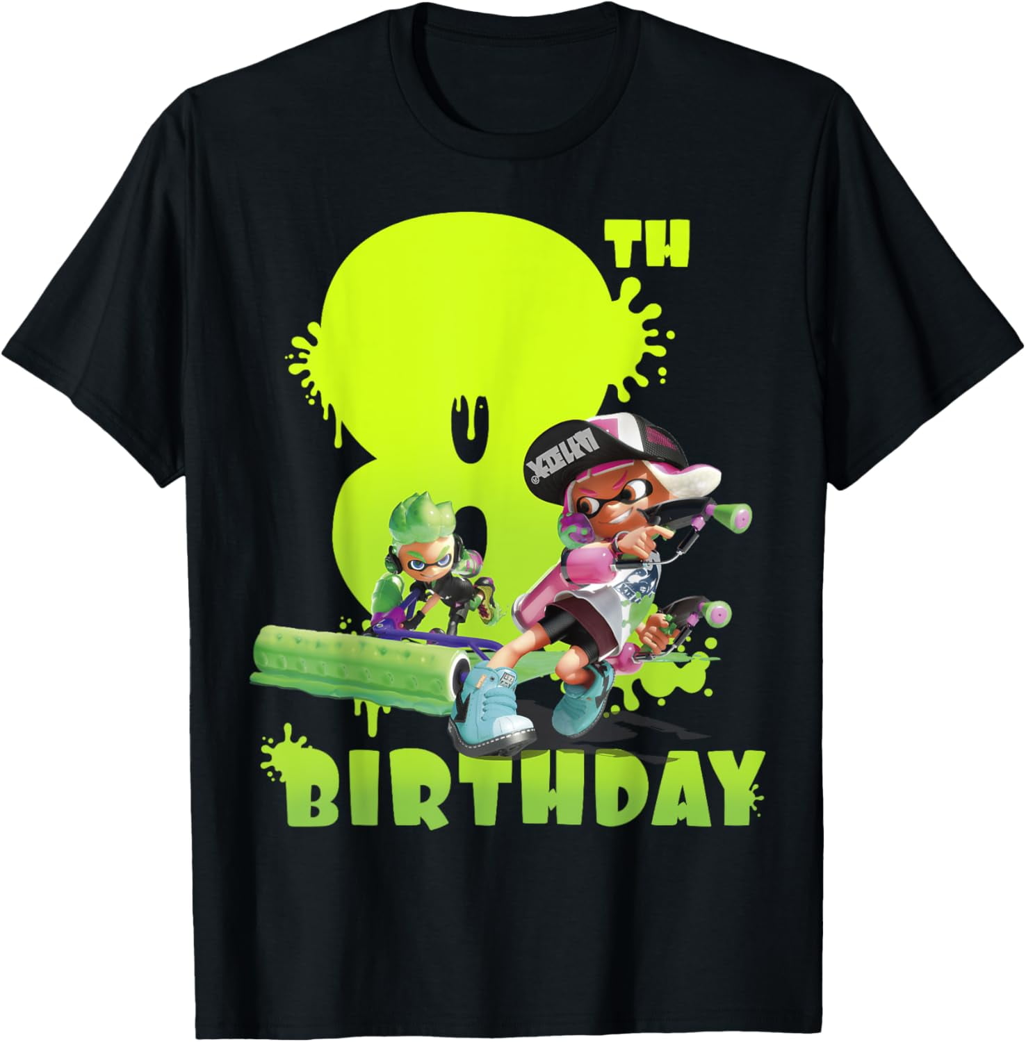 Splatoon T-shirt Splatoon Inkling 8th Birthday Green Splatter Portrait ...