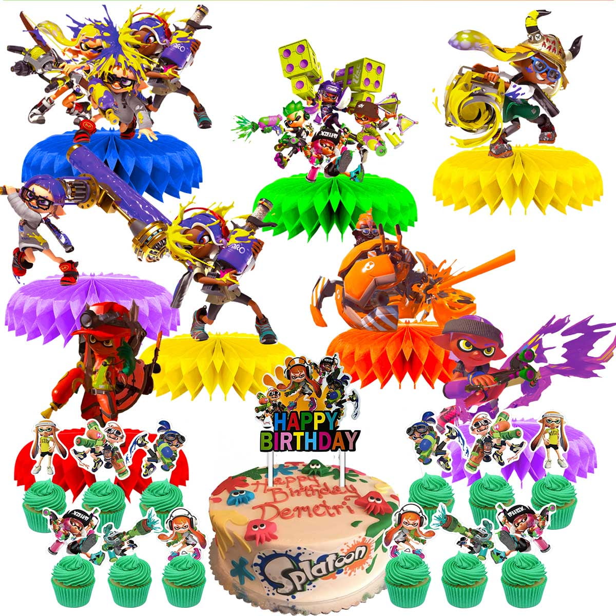 Splatoon Table Toppers Honeycomb Centerpieces Cake Toppers Decorations ...