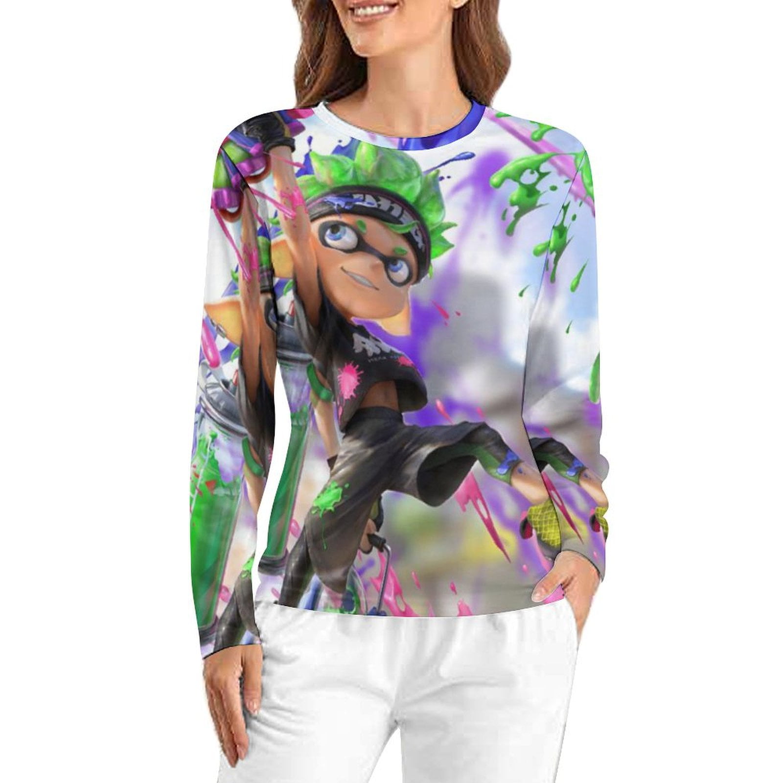 Splatoon Womens Pajama Top Crew Neck Long Sleeve T-Shirt Sleep Shirts ...