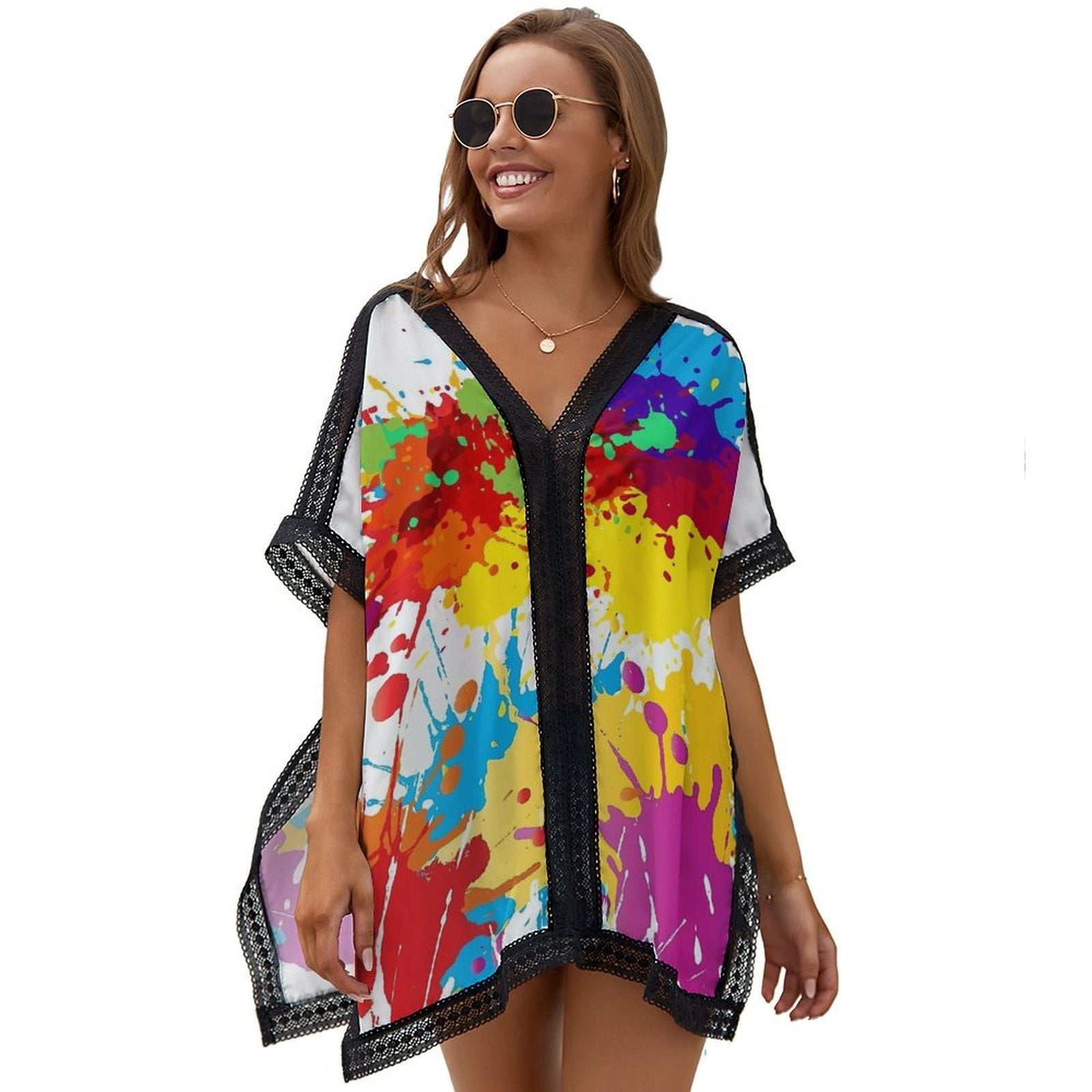 Splatter Color Background Women's Swimsuit Coverup Summer Beach Cover ...