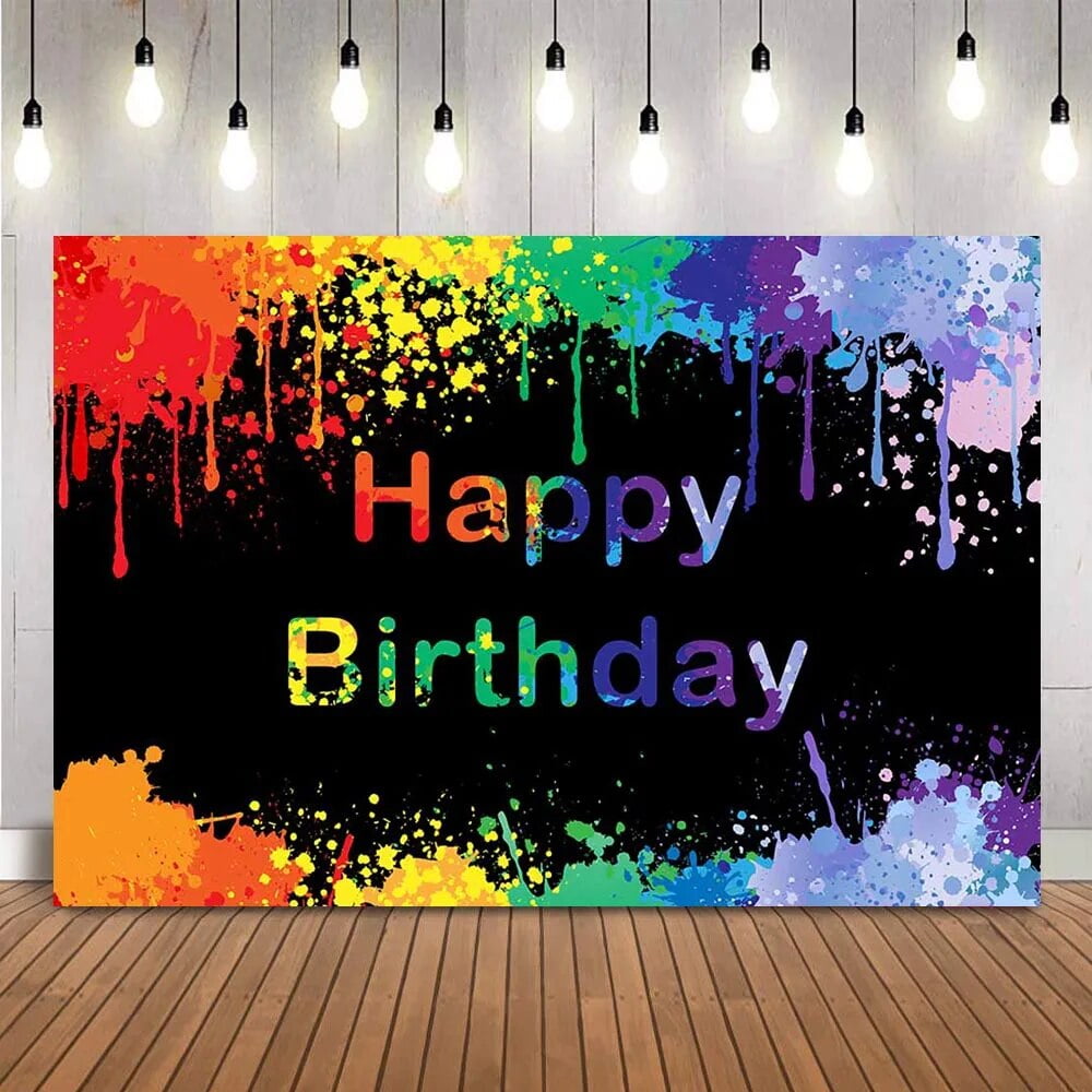 Splatter Paint Backdrop Happy Birthday Party Decoration Let's Paint ...