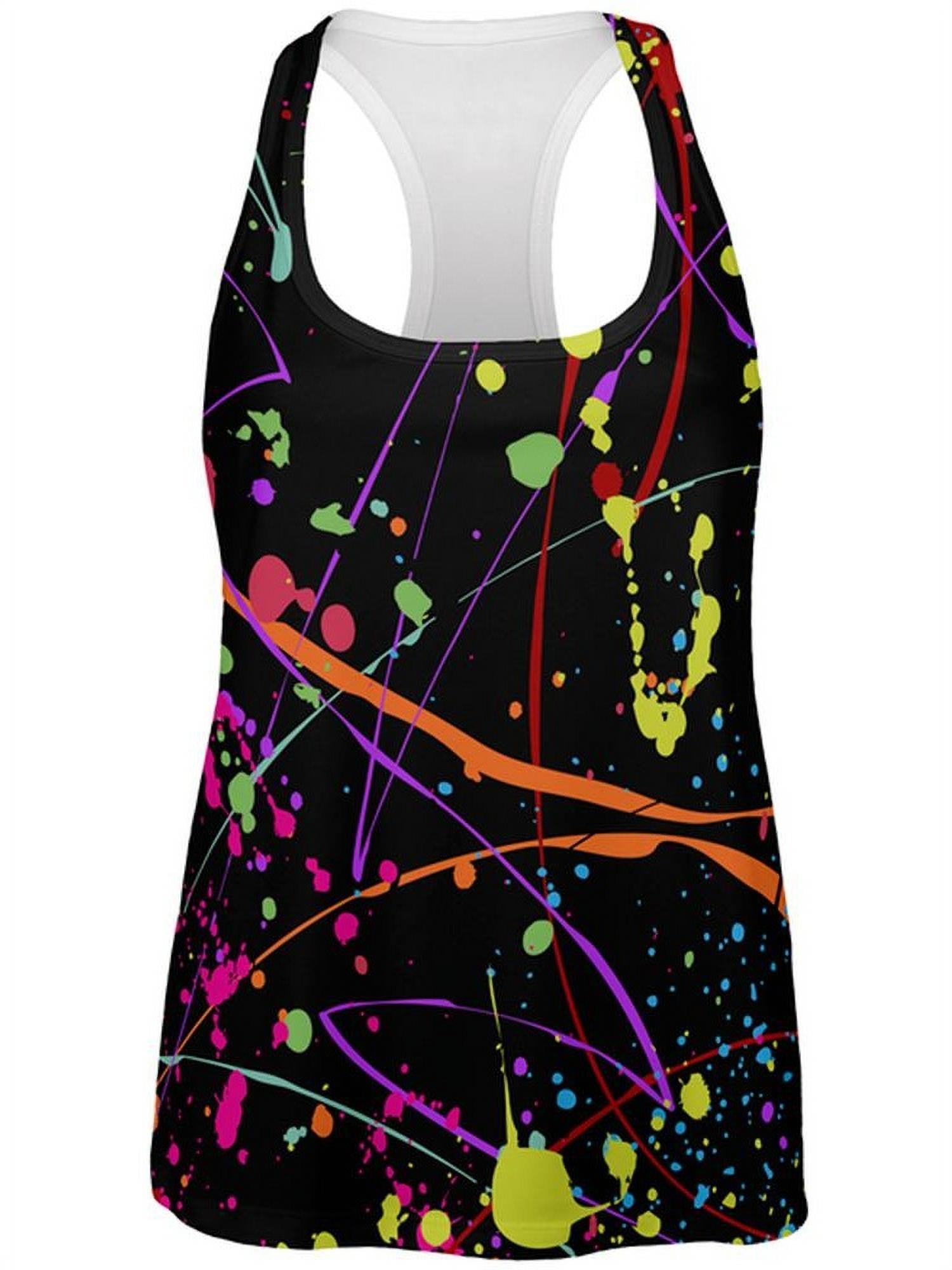 Old Glory Womens Workout Tank Top, Black with Colorful Splatter Paint ...