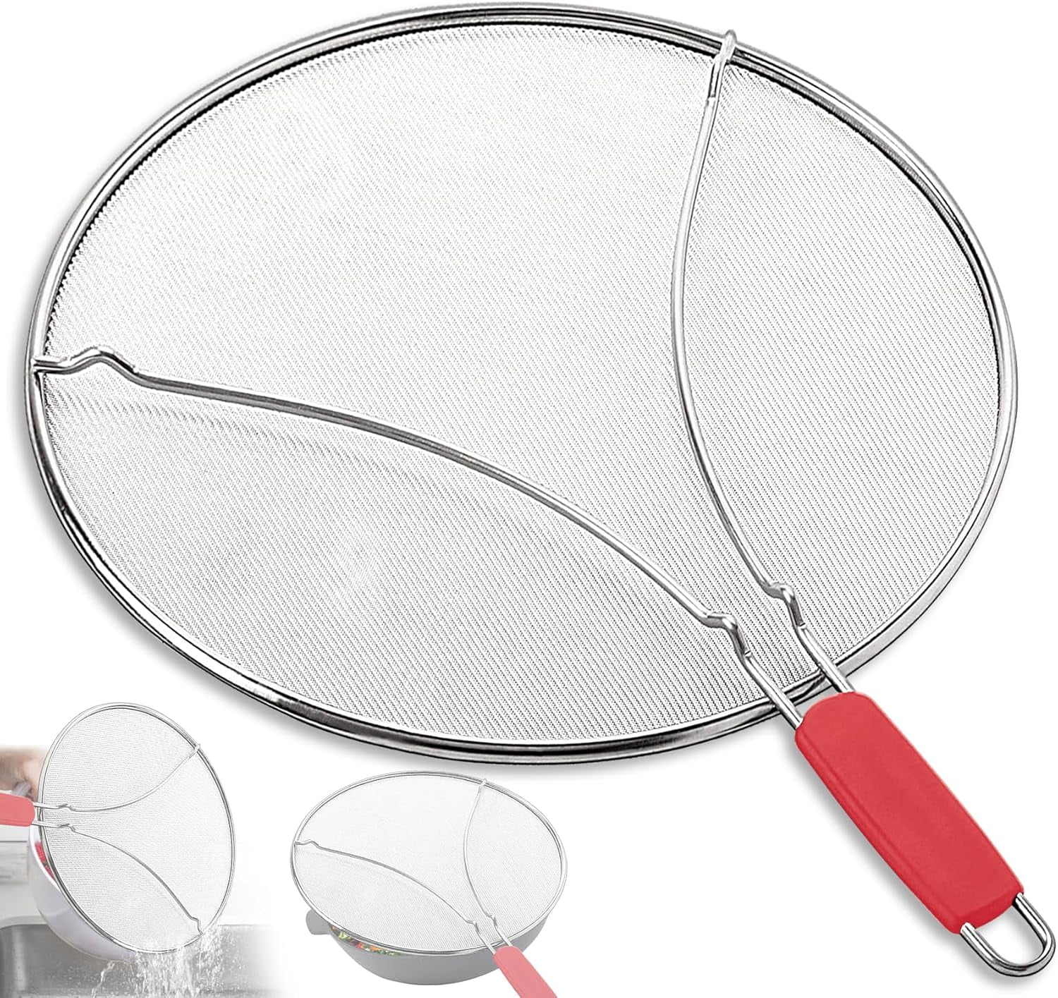 Splatter Screen for Frying Pan & Food Strainer,13 Inch Stainless Steel ...