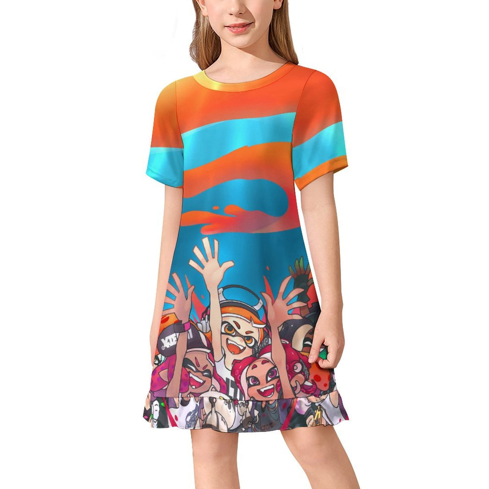 Splatter Splatoon Children's Short Sleeved Dress 3D Printed Classical ...