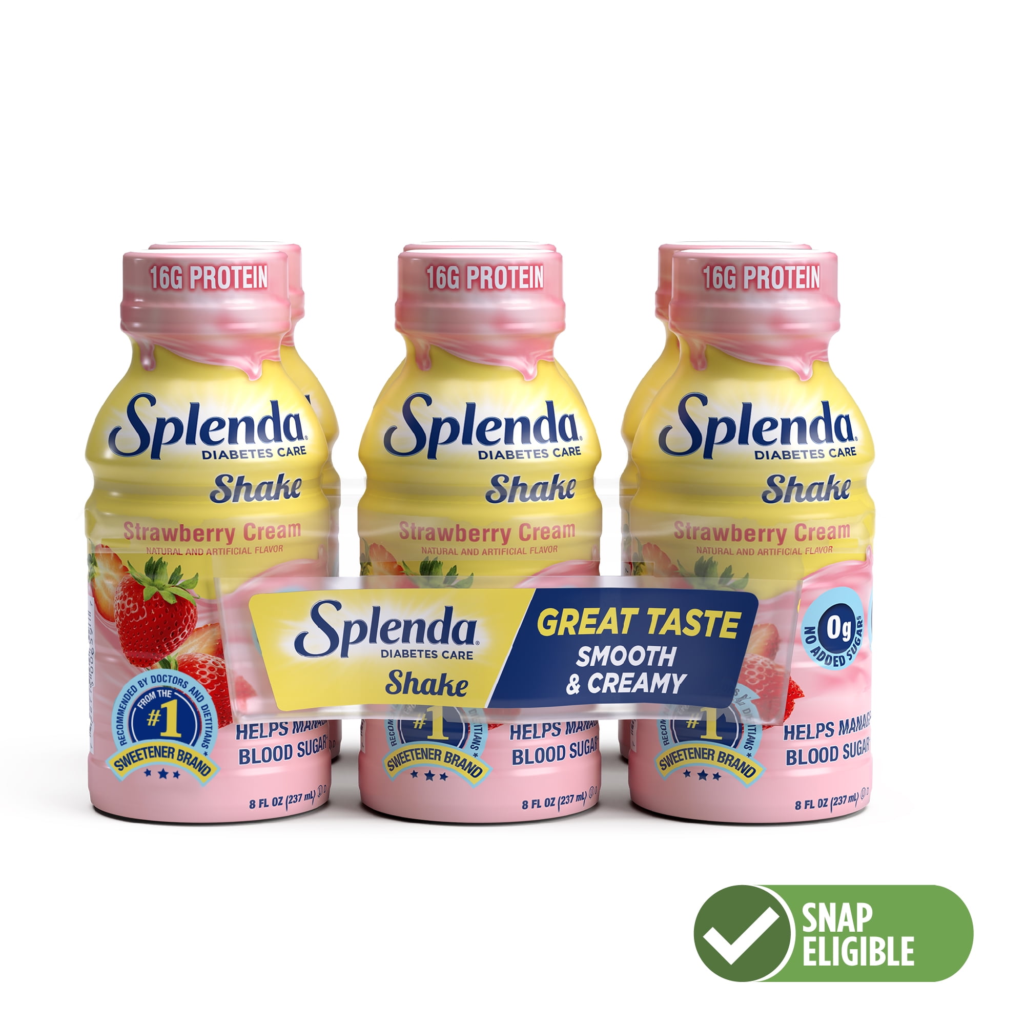Splenda Diabetes Care Shake, Strawberry Cream, No Added Sugar, 8oz, 6 ...