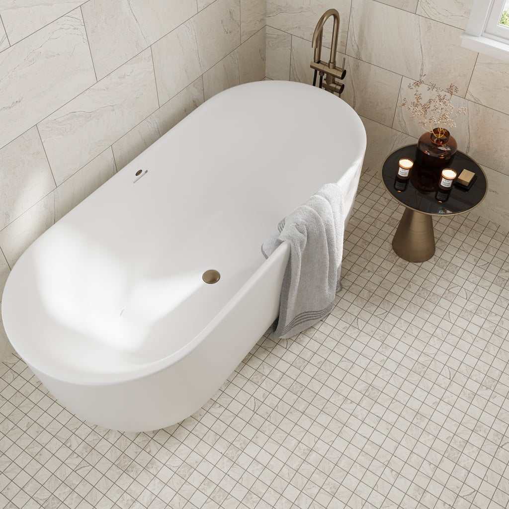 Splendor 11.81 in. x 11.81 in. Matte Beige Porcelain Mosaic Wall and ...