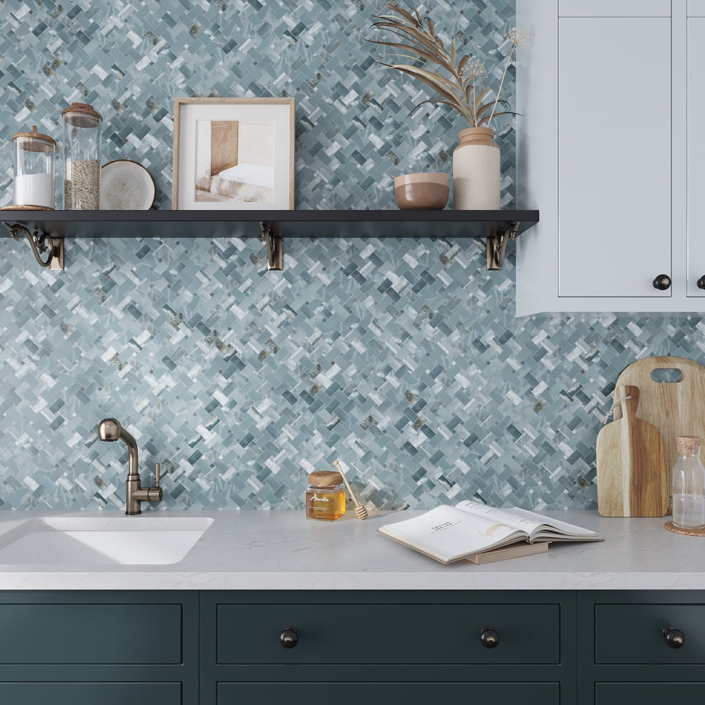 Splendor 11.81 in. x 11.81 in. Matte Green Porcelain Mosaic Wall and ...