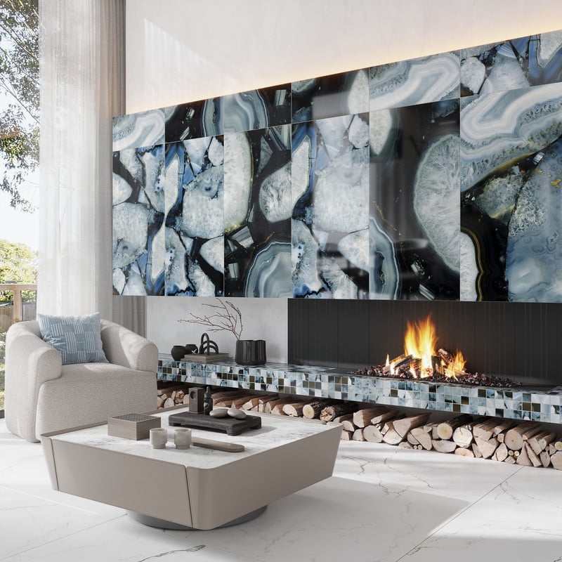 Splendor 12x12 Icy Blue Porcelain Mosaic Geode Agate Wall and Floor ...