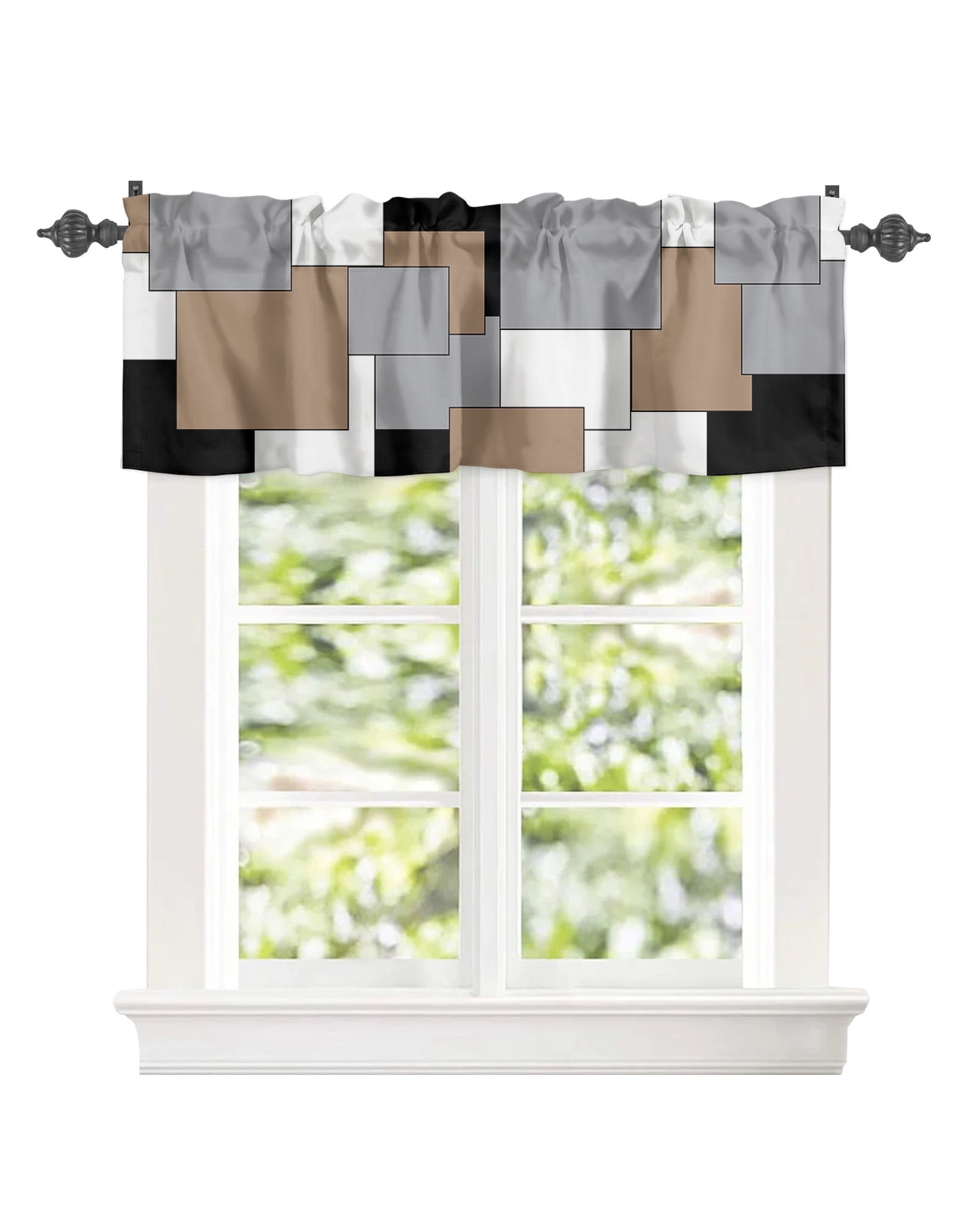 Spliced Color Blocks Brown Grey Rectangle Window Treatment Panel for ...