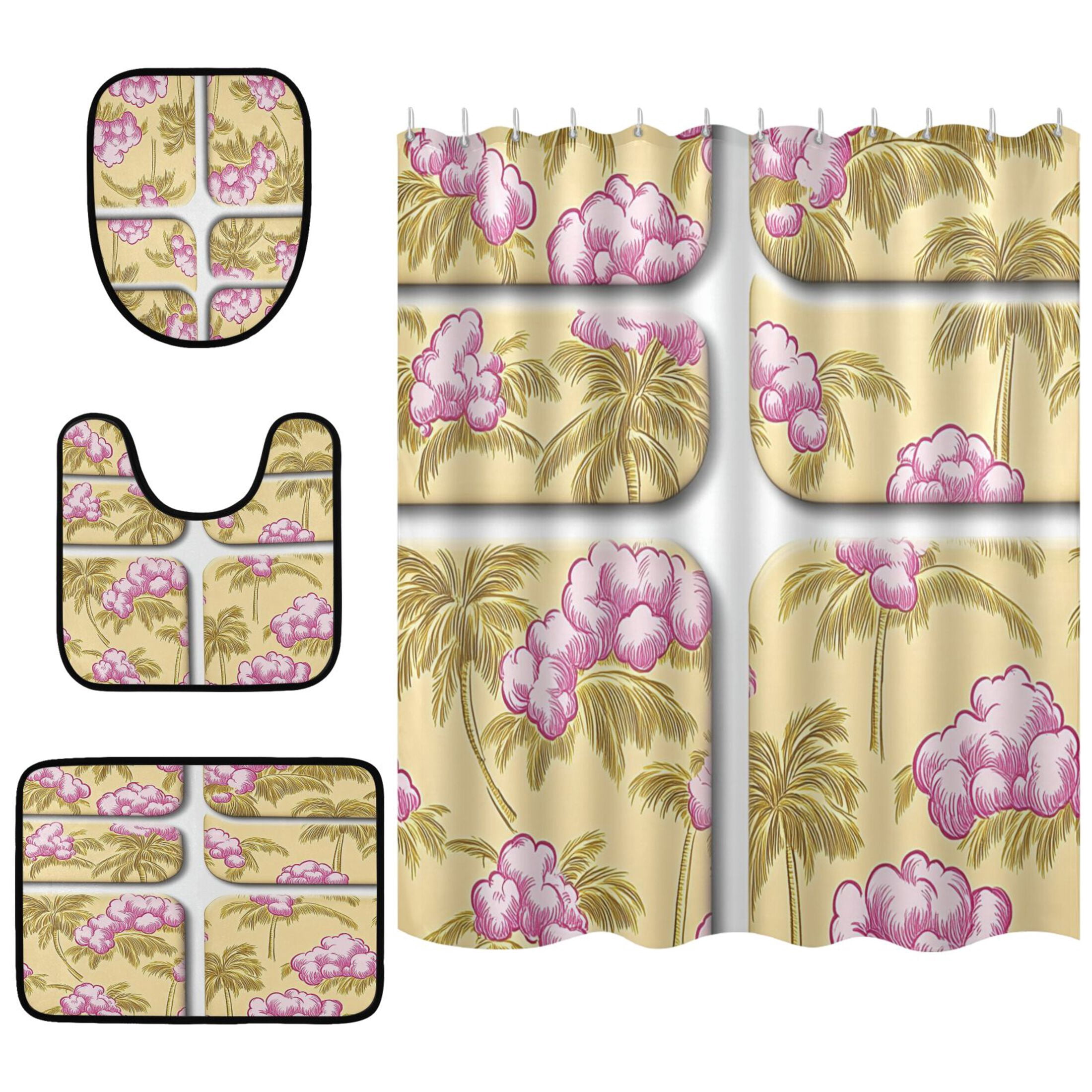 Splicing Palm Trees Bathroom Accessory Curtain Sets Bath Curtain Anti ...