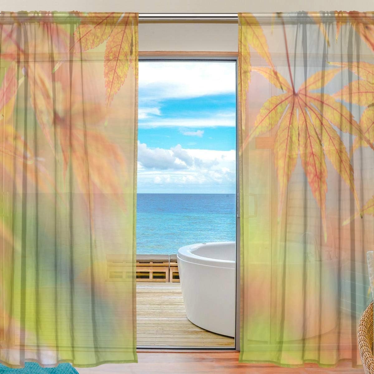 Splicing Pattern Autumn Leaves Japanese Maple Semi Sheer Curtains ...