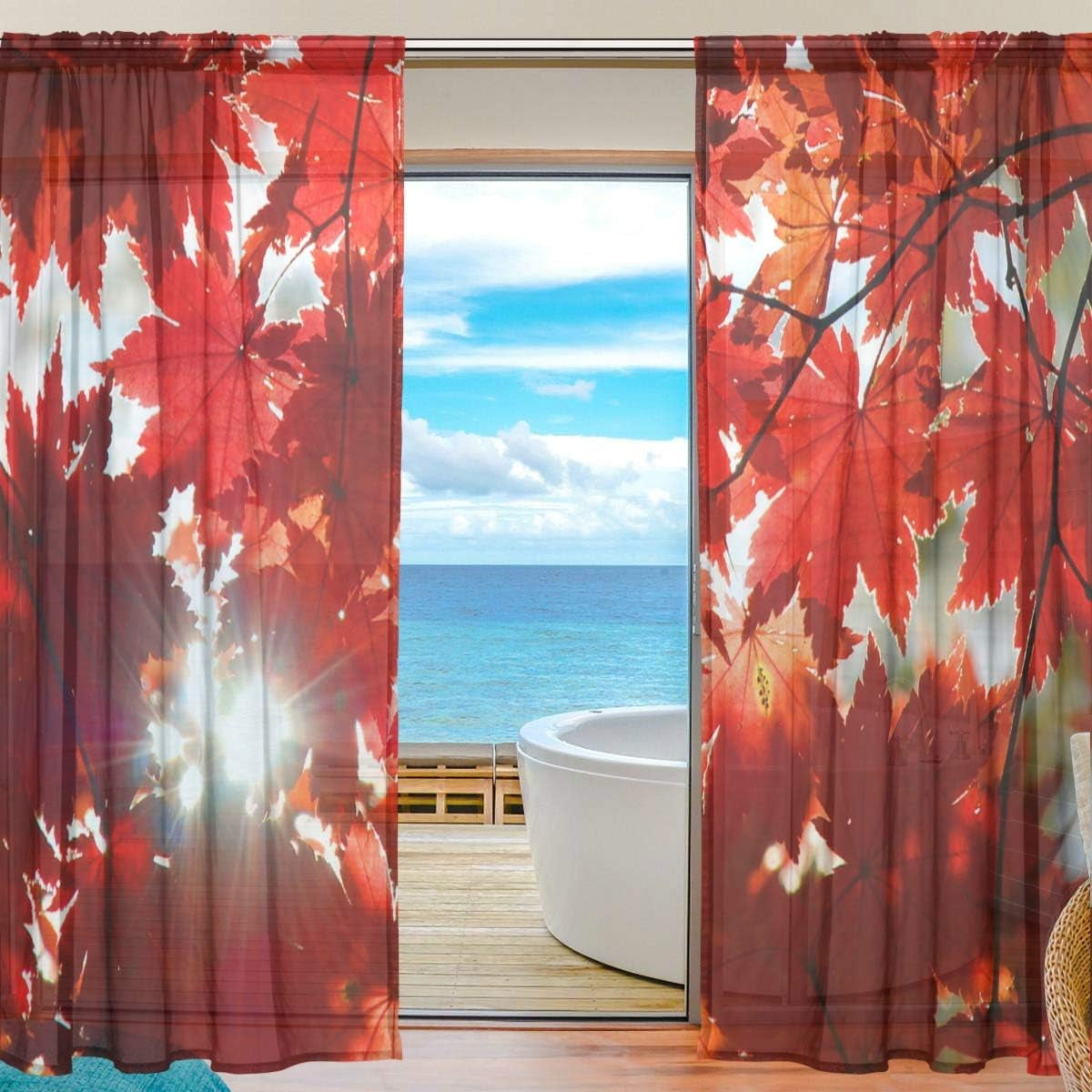 Splicing Pattern Autumnal Red Leaves of Maple Semi Sheer Curtains ...