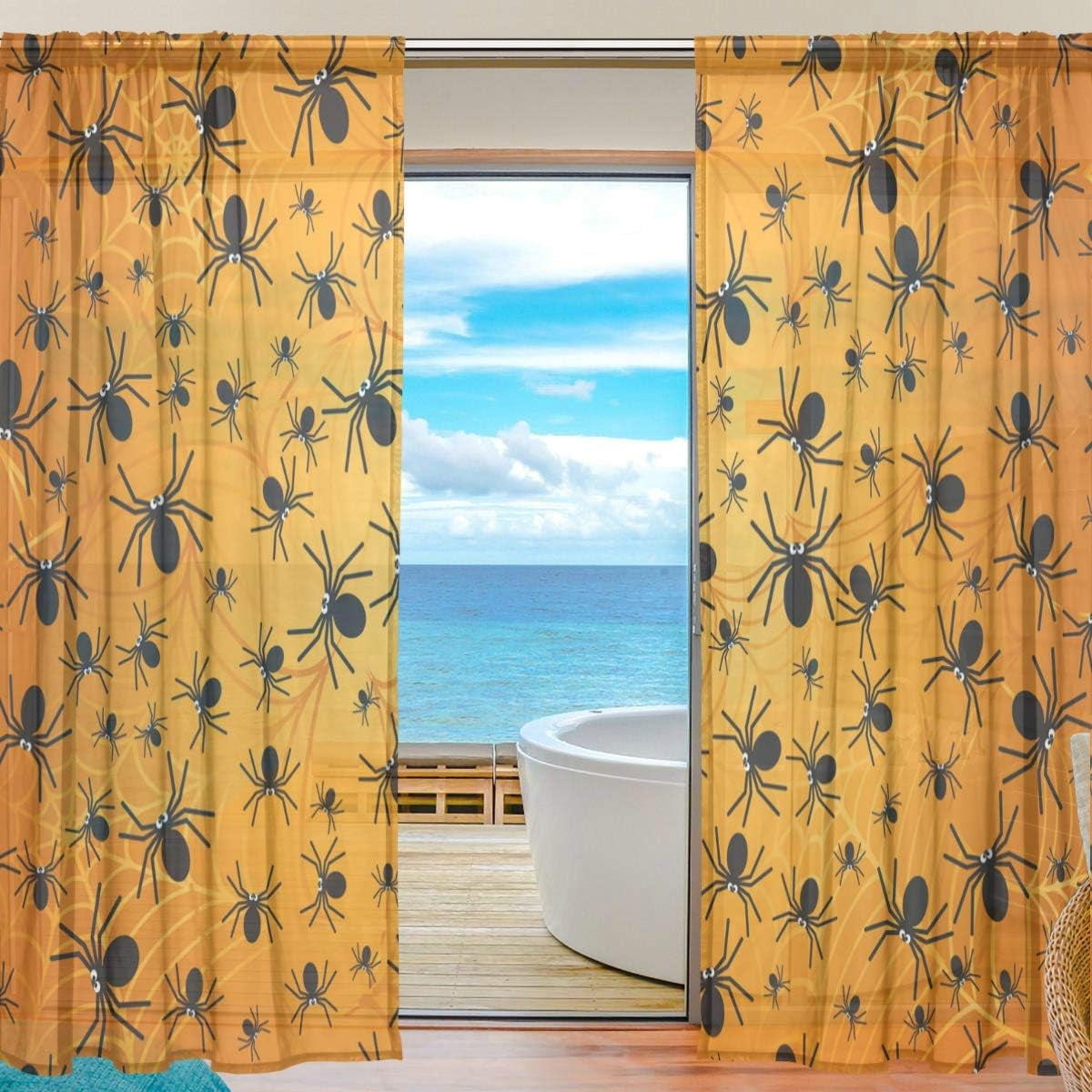 Splicing Pattern Black Spiders Silhouette Semi Sheer Curtains Window ...