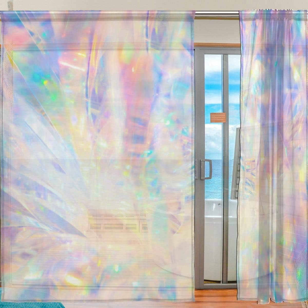 Splicing Pattern Holographic Iridescent Metallic Semi Sheer Curtains ...