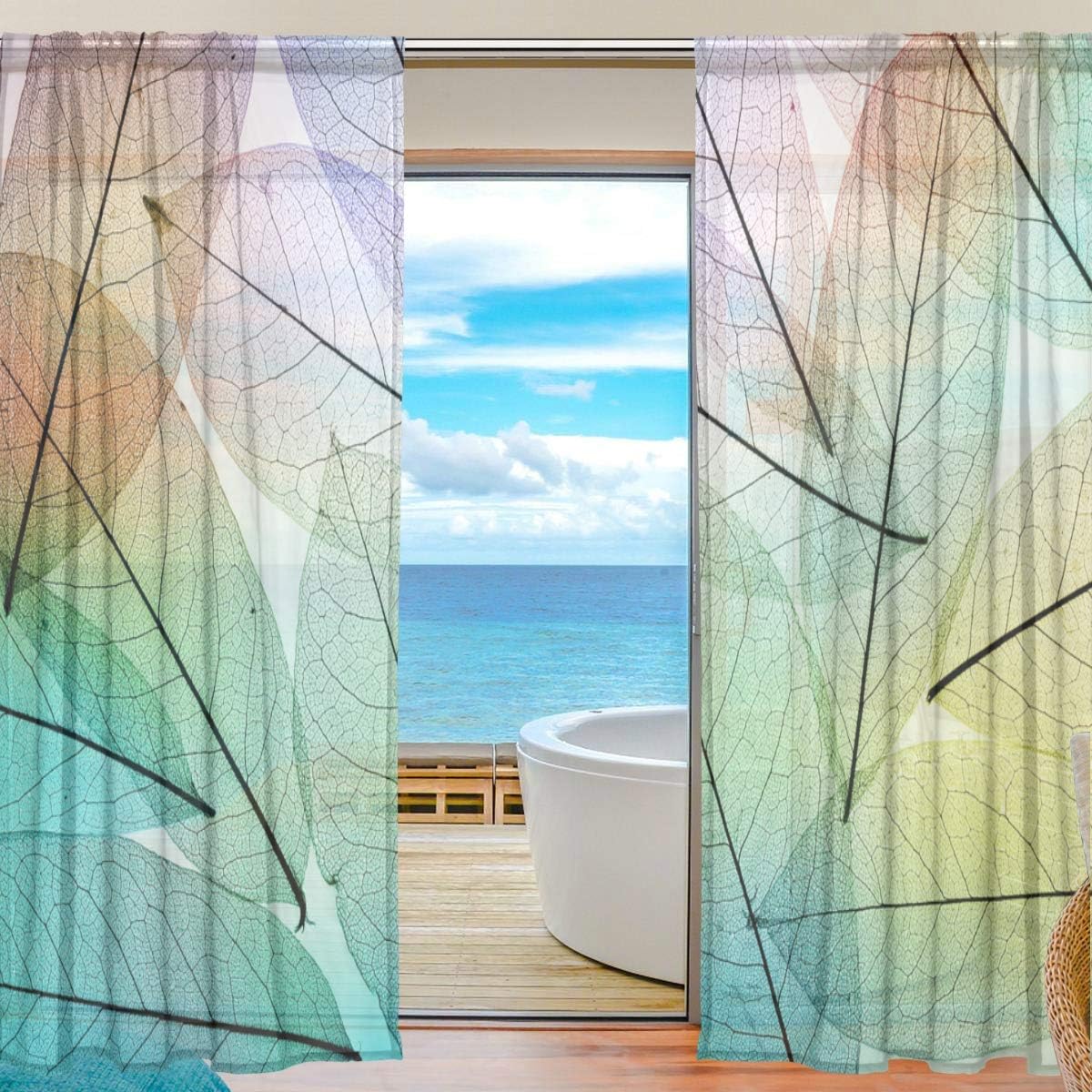 Splicing Pattern Macro Leaves Background Semi Sheer Curtains Window ...
